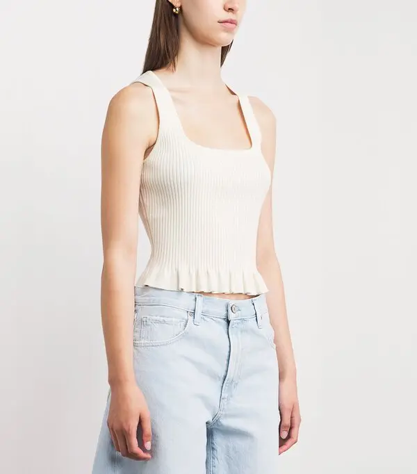 Paige Bronwyn Ribbed Tank Top With Ruffled Hem - Ivory