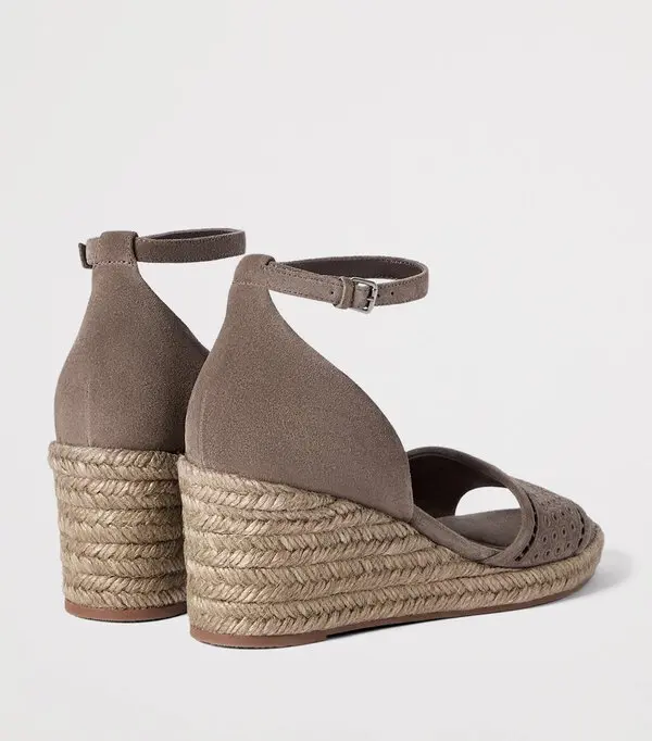 Brunello Cucinelli Suede Wedge Sandals With Embroidered Detail