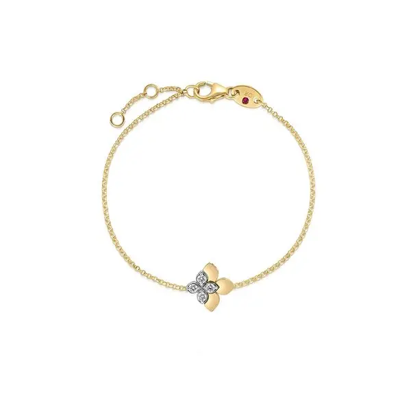 Roberto Coin 18k White And Yellow Gold Diamond Flower Bracelet - Tt