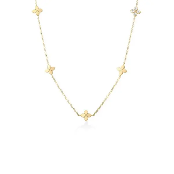 Roberto Coin 18k Yellow Gold Diamond Flower Station Necklace - Yg