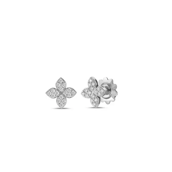 Roberto Coin 18k White Gold Diamond Flower Stud Earrings - Wg