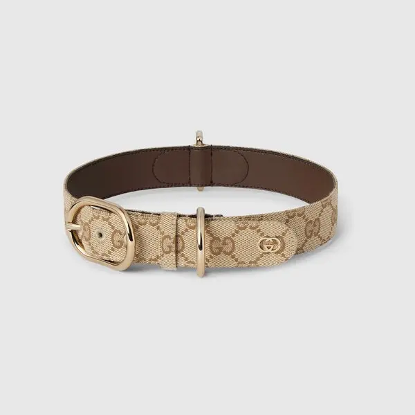 Gucci Gg Canvas Pet Collar With Leather Lining - Beige