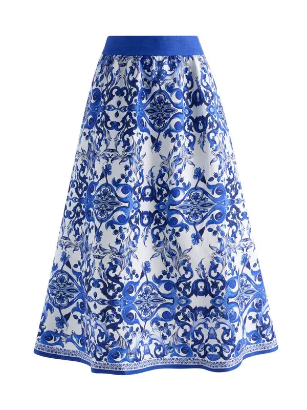 Alice + Olivia Earla Linen Blend Printed Midi Skirt