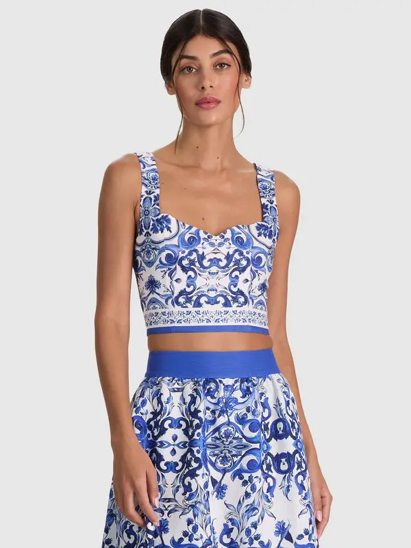 Alice + Olivia Miriam Linen Sweetheart Top - Solstice
