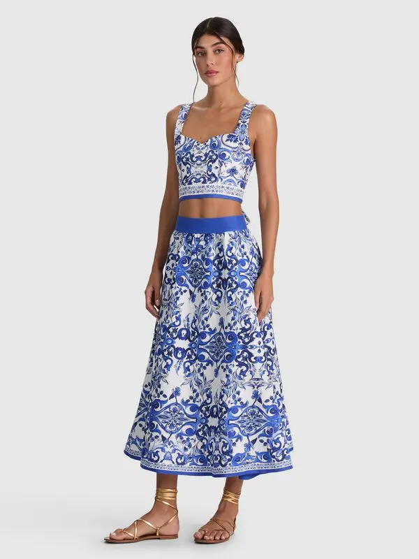 Alice + Olivia Miriam Linen Sweetheart Top - Solstice