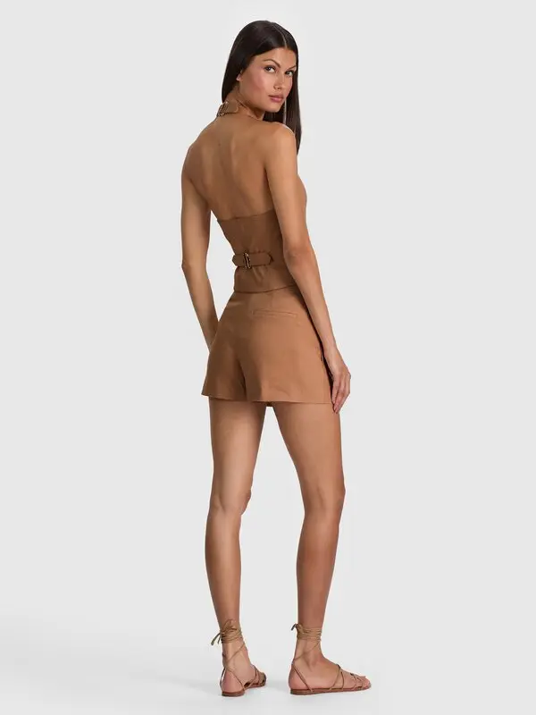 Alice + Olivia Erica Linen Vest - Tan