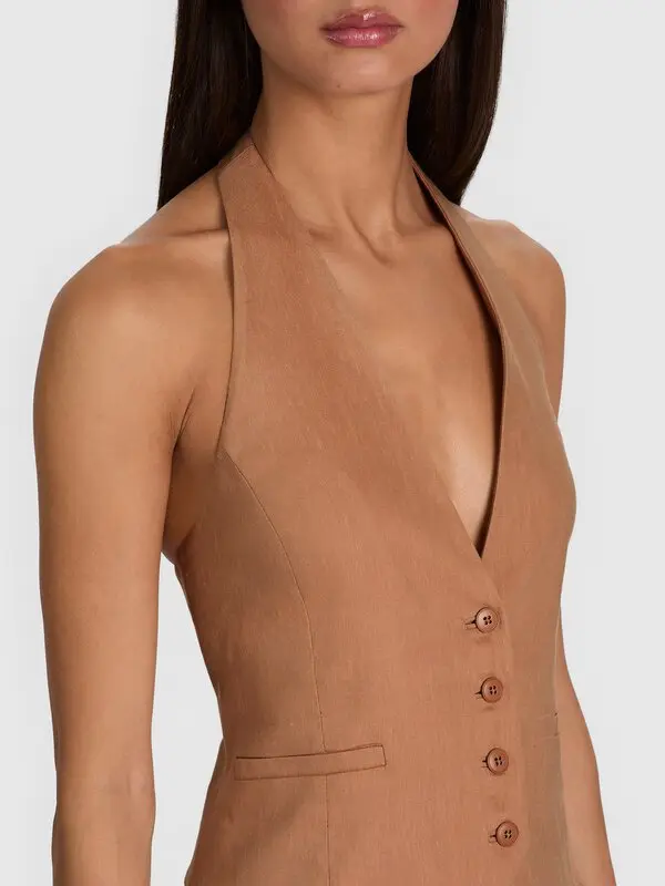 Alice + Olivia Erica Linen Vest - Tan