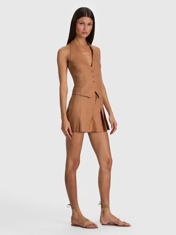 Alice + Olivia Erica Linen Vest - Tan