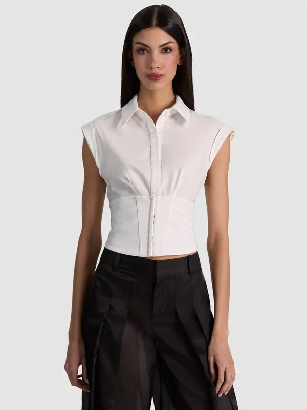 Alice + Olivia Kim Corset Button Down Shirt - Off White