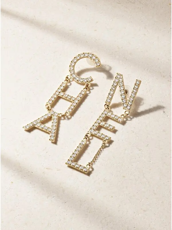 SUSAN CAPLAN Chanel Vintage -plated Swarovski Crystal Drop Earrings - Gold