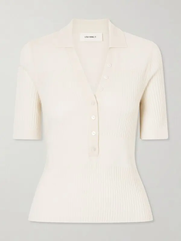 LISA YANG Malie Ribbed-knit Cashmere Polo Sweater - Neutrals