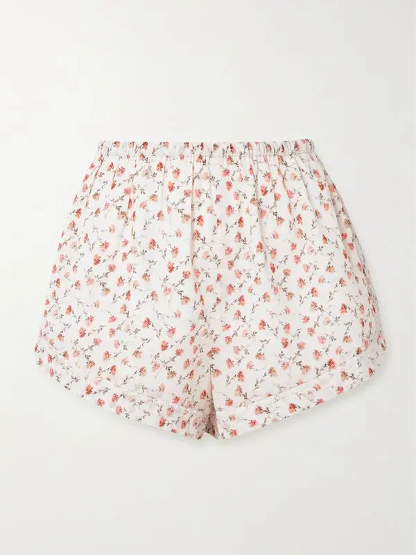 Posse Charlotte Lace-trimmed Floral-print Cotton Shorts - White