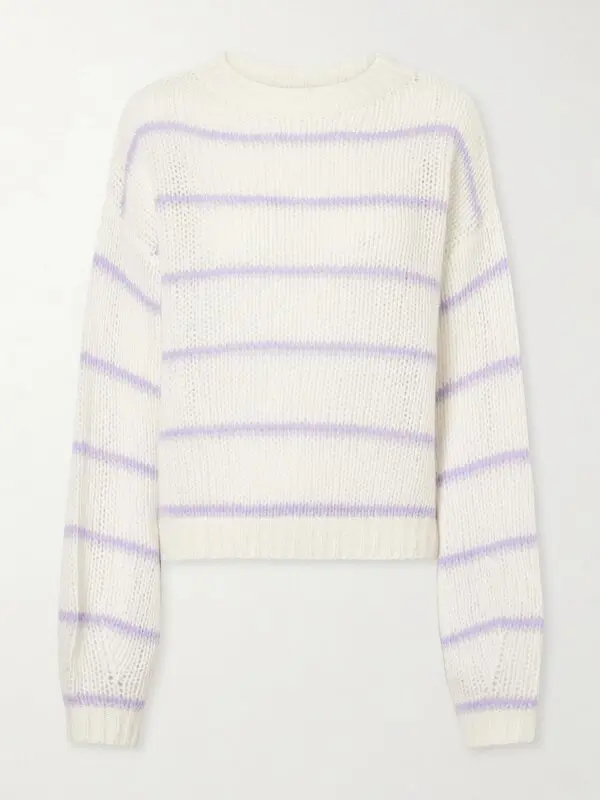 LISA YANG Sabelle Striped Knitted Wool And Silk-blend Sweater - Neutrals