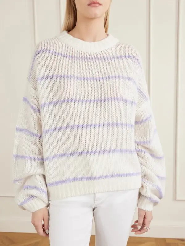 LISA YANG Sabelle Striped Knitted Wool And Silk-blend Sweater - Neutrals