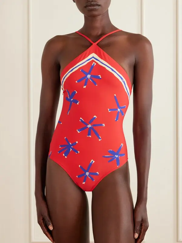 Staud Cadence Printed Halterneck One-piece Swimsuit - Red