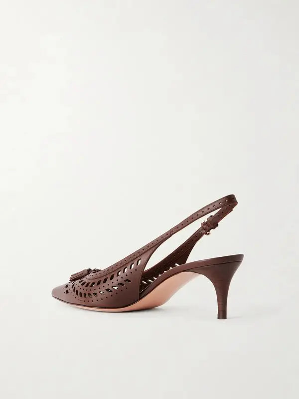 GIANVITO ROSSI 55 Laser-cut Leather Kitten Heel Slingback Pumps - Brown
