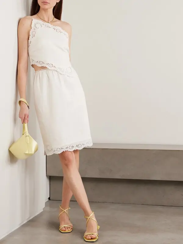 Posse Darya Lace-trimmed Midi Skirt - Neutrals