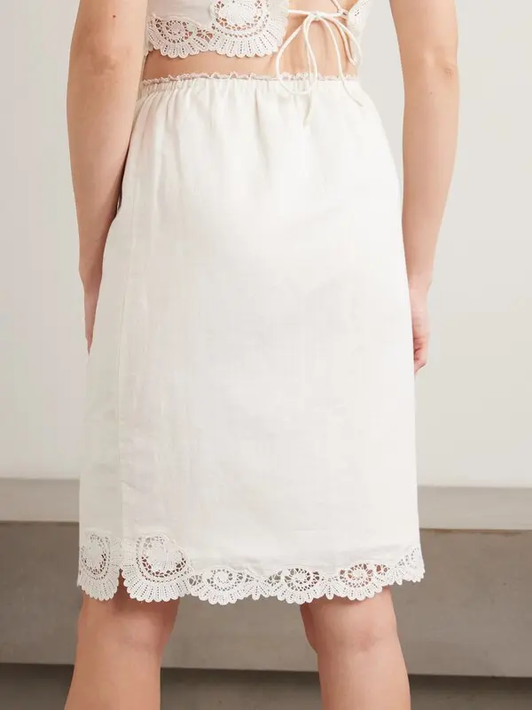 Posse Darya Lace-trimmed Midi Skirt - Neutrals