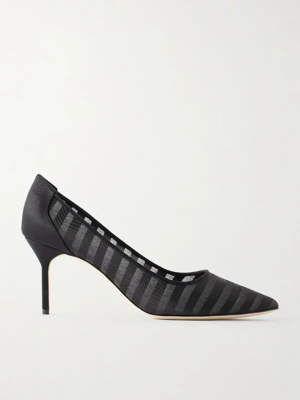Manolo Blahnik Bb 70 Striped Mesh Pumps