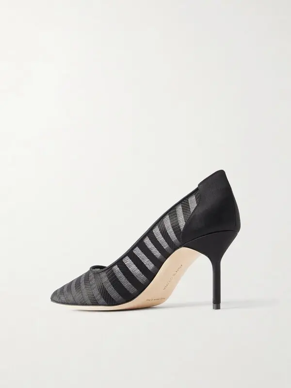 Manolo Blahnik Bb 70 Striped Mesh Pumps