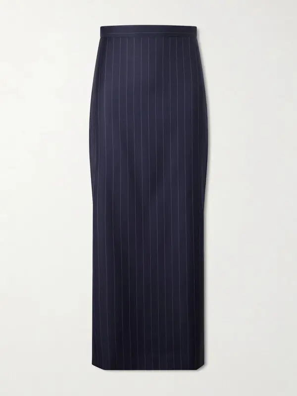 Givenchy Pinstriped Wool Midi Skirt - Blue