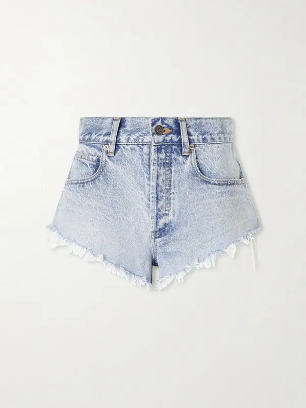 Balenciaga Frayed Denim Shorts - Blue