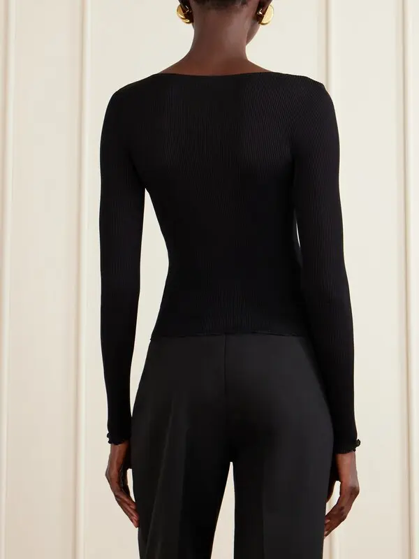Saint Laurent Guipure Lace-trimmed Ribbed Silk T-shirt