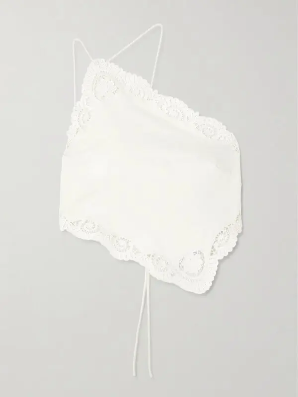 Posse Darya One-shoulder Lace-trimmed Linen And Cotton-blend Top - Neutrals