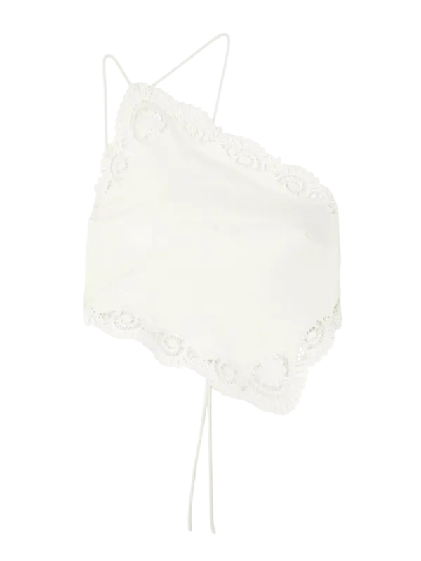 Posse Darya One-shoulder Lace-trimmed Linen And Cotton-blend Top - Neutrals
