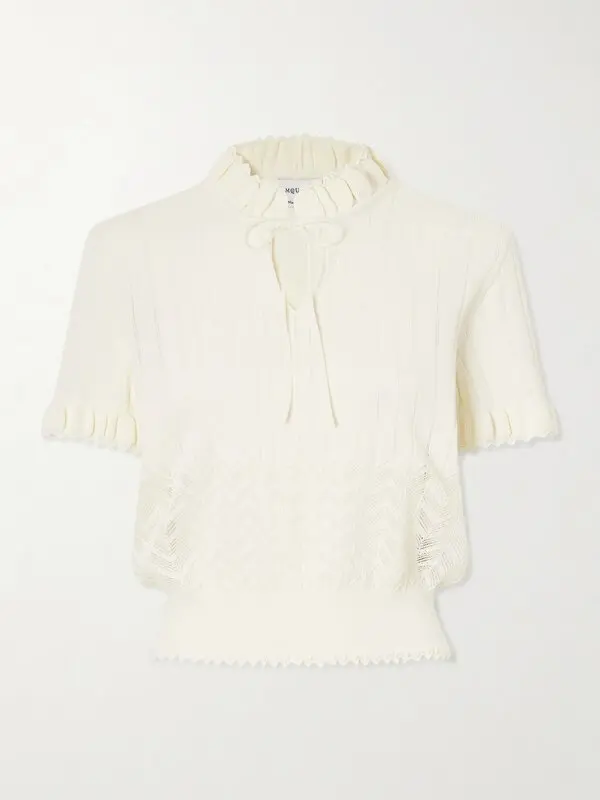Alexander McQueen Tie-detailed Crocheted Polo Shirt - White