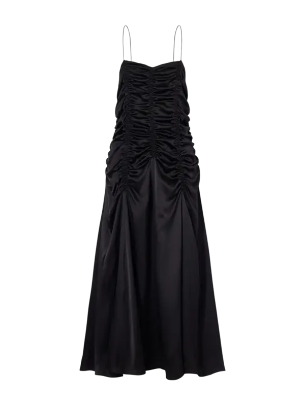 Khaite Raina Ruched Silk Midi Dress - Black
