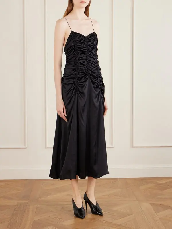 Khaite Raina Ruched Silk Midi Dress