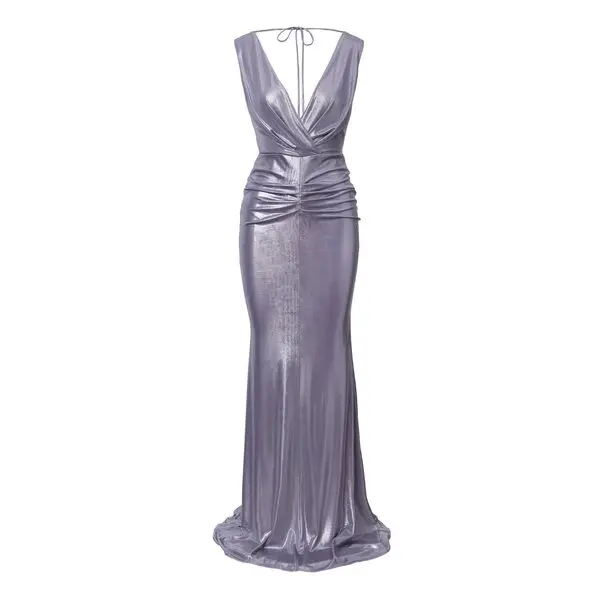 LITA COUTURE Metallic Ruched Gown - Blue