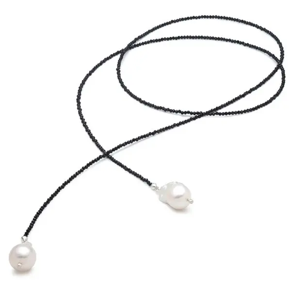 EVA REMENYI Baroque Pearl And Black Tourmaline Wrap Necklace - Silver