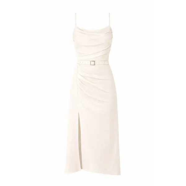 ALINA CERNATESCU Hecate Lyocell Midi Dress With Draping And Matching Belt - White