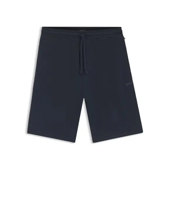 BOSS Pajama Shorts In Ottoman Fabric With Embroidered Logo - Dark Blue