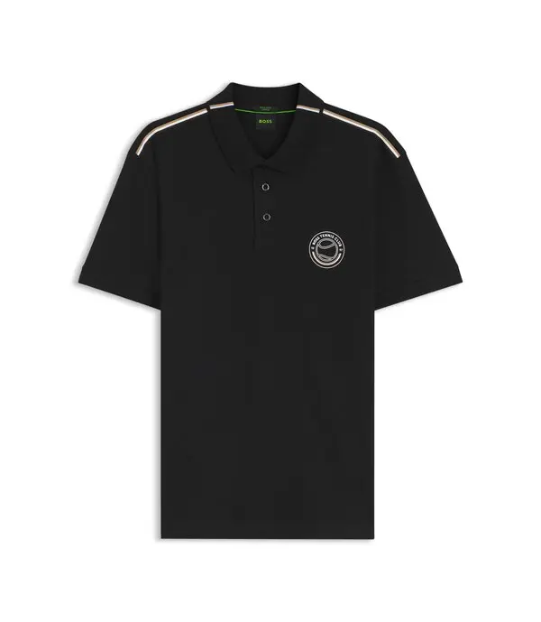 BOSS Stretch-cotton Polo Shirt With Tennis-inspired Logo - Black