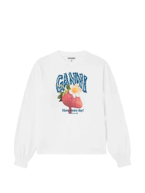 GANNI Printed Long Sleeve Cotton T-shirt - Multicolor