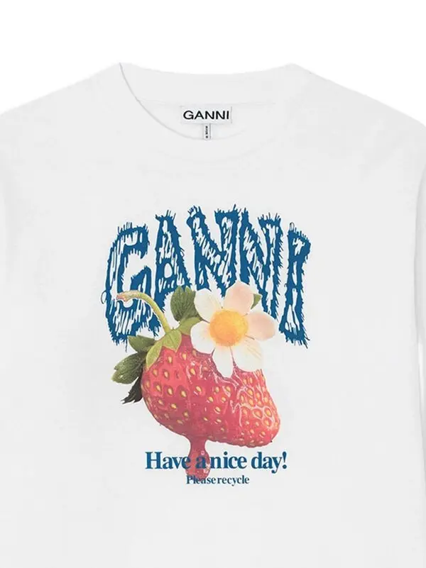 GANNI Printed Long Sleeve Cotton T-shirt - Multicolor