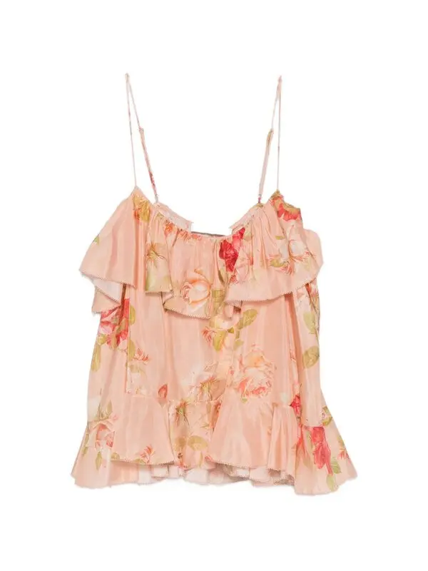 Zimmermann Roselight Ruffled Floral Silk Top - Multicolor
