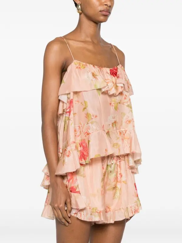Zimmermann Roselight Ruffled Floral Silk Top - Multicolor