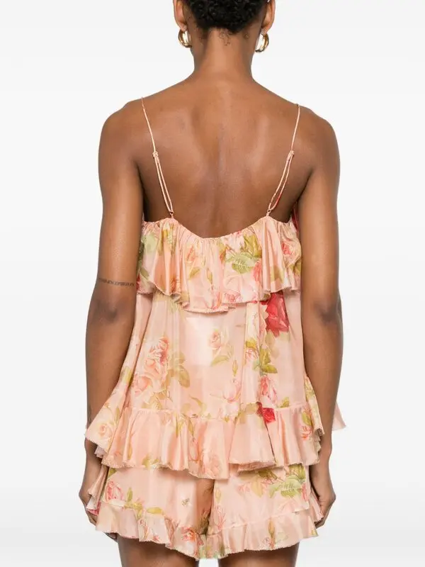 Zimmermann Roselight Ruffled Floral Silk Top - Multicolor