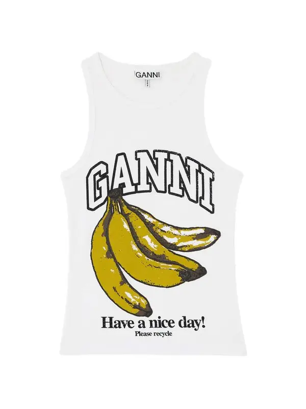 GANNI Printed Cotton Tank Top - Multicolor