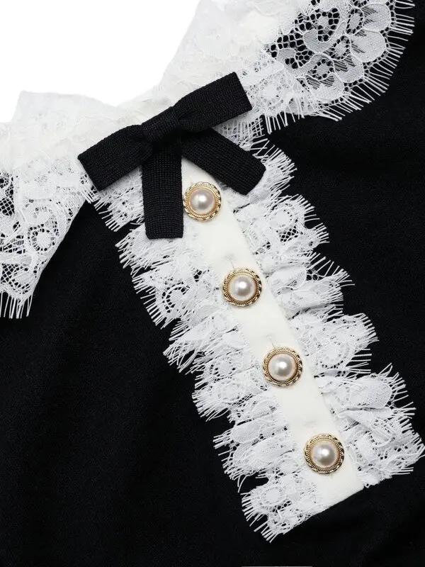 SELF-PORTRAIT Lace Collar Knit Top - Multicolor