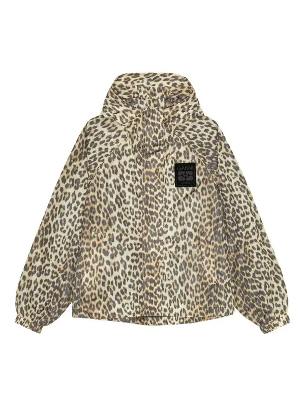 GANNI Hooded Blouson Jacket With Logo Patch - Multicolor