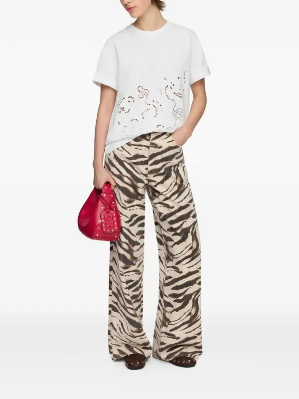 GANNI Zebra Print Wide Leg Jeans