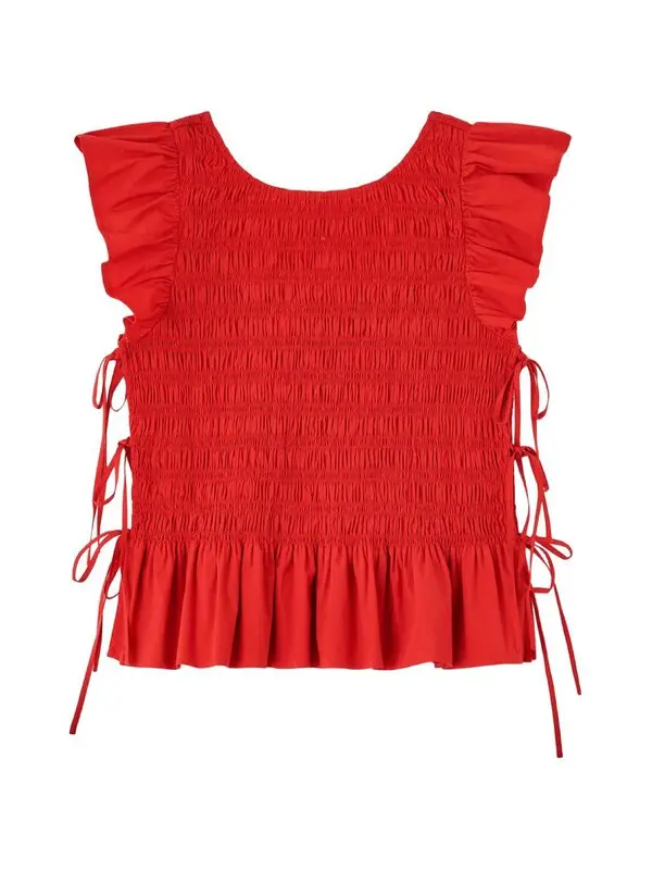 GANNI Organic Cotton Smocked Top - Multicolor