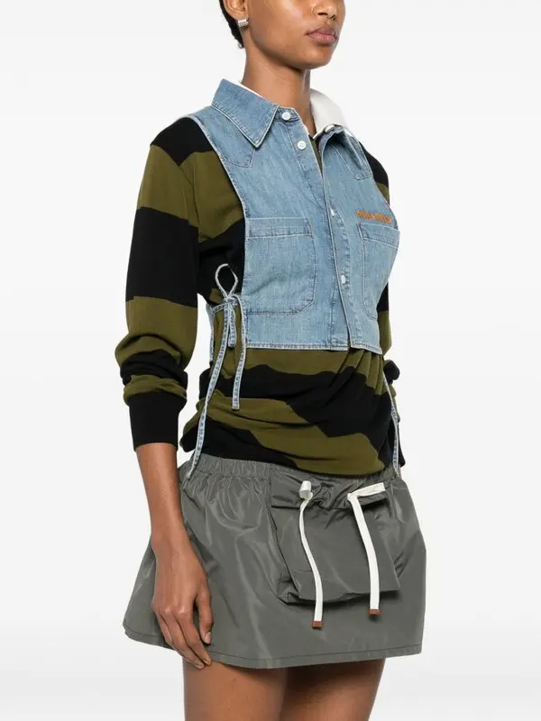 Miu Miu Denim Logo Embroidery Cropped Shirt
