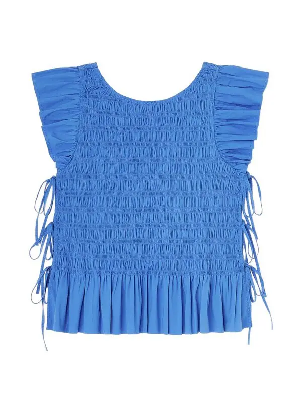GANNI Organic Cotton Smocked Top - Multicolor