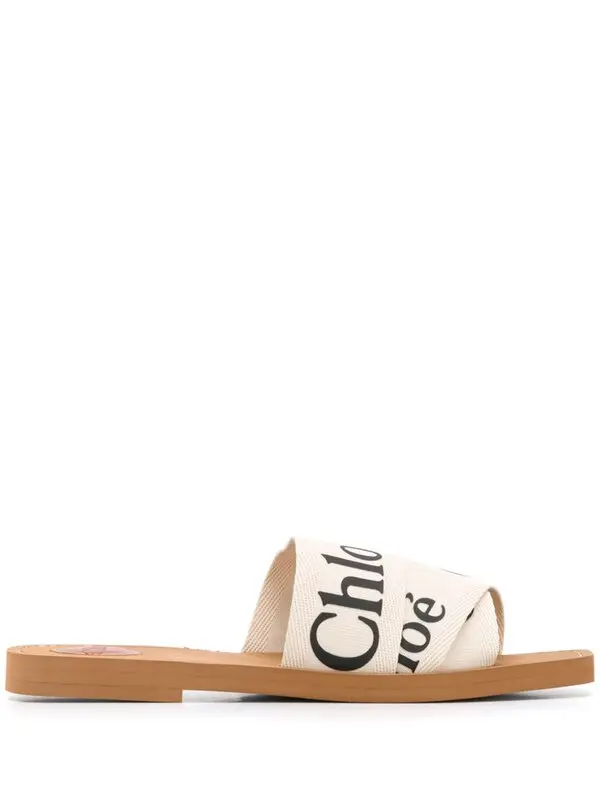 Chloé Woody Linen Slides - Multicolor